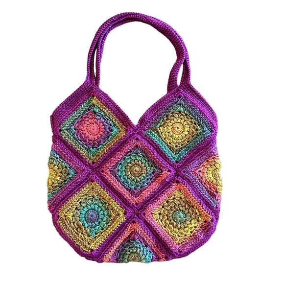 Hand Crafted | Bags | Hand Craftedcrochet Sunburst Granny Squarebag ...